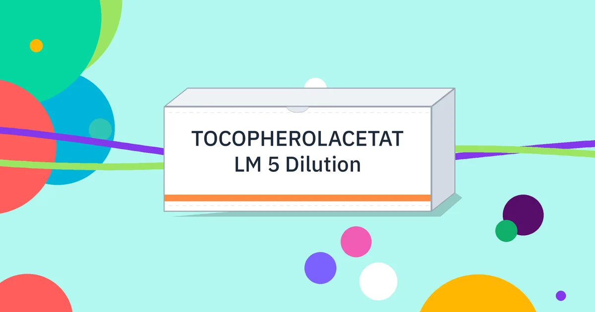 Symbolbild: Packung mit der Aufschrift TOCOPHEROLACETAT LM 5 Dilution (PZN 13224712) – Verfügbarkeit und Bezug in Apotheken in Frankfurt am Main
