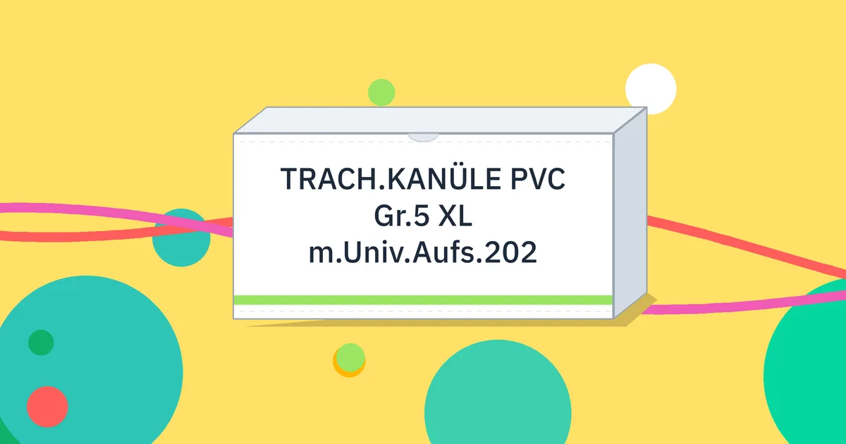 Symbolbild: Packung mit der Aufschrift TRACH.KANÜLE PVC Gr.5 XL m.Univ.Aufs.202 (PZN 06993781) – Verfügbarkeit und Bezug in Apotheken in Frankfurt am Main