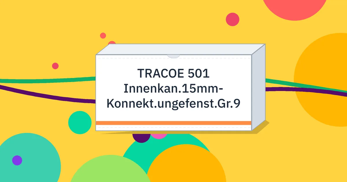 Symbolbild: Packung mit der Aufschrift TRACOE 501 Innenkan.15mm-Konnekt.ungefenst.Gr.9 (PZN 02723079) – Verfügbarkeit und Bezug in Apotheken in Frankfurt am Main