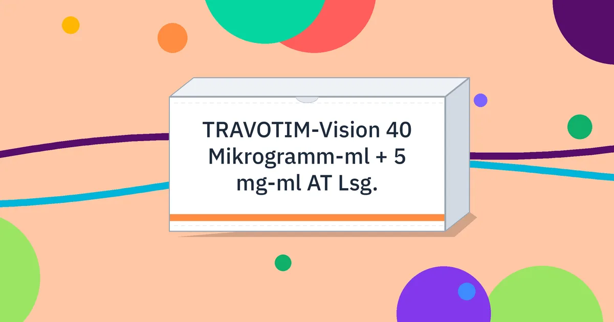 Symbolbild: Packung mit der Aufschrift TRAVOTIM-Vision 40 Mikrogramm-ml + 5 mg-ml AT Lsg. (PZN 13504446) – Verfügbarkeit und Bezug in Apotheken in Frankfurt am Main