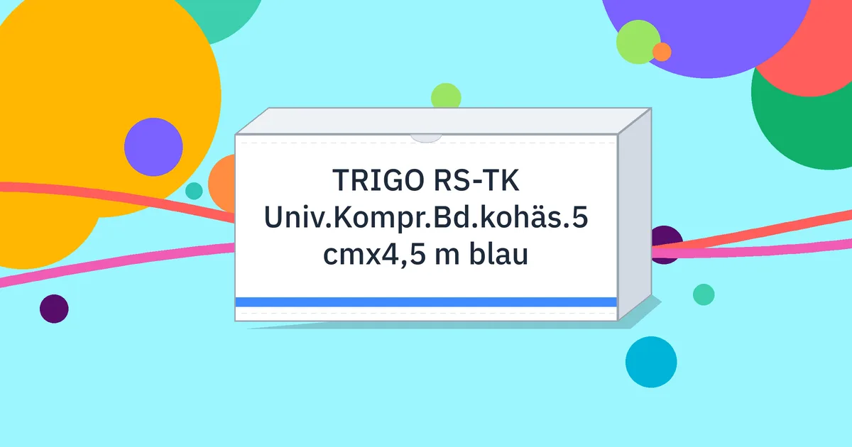Symbolbild: Packung mit der Aufschrift TRIGO RS-TK Univ.Kompr.Bd.kohäs.5 cmx4,5 m blau (PZN 11192362) – Verfügbarkeit und Bezug in Apotheken in Frankfurt am Main