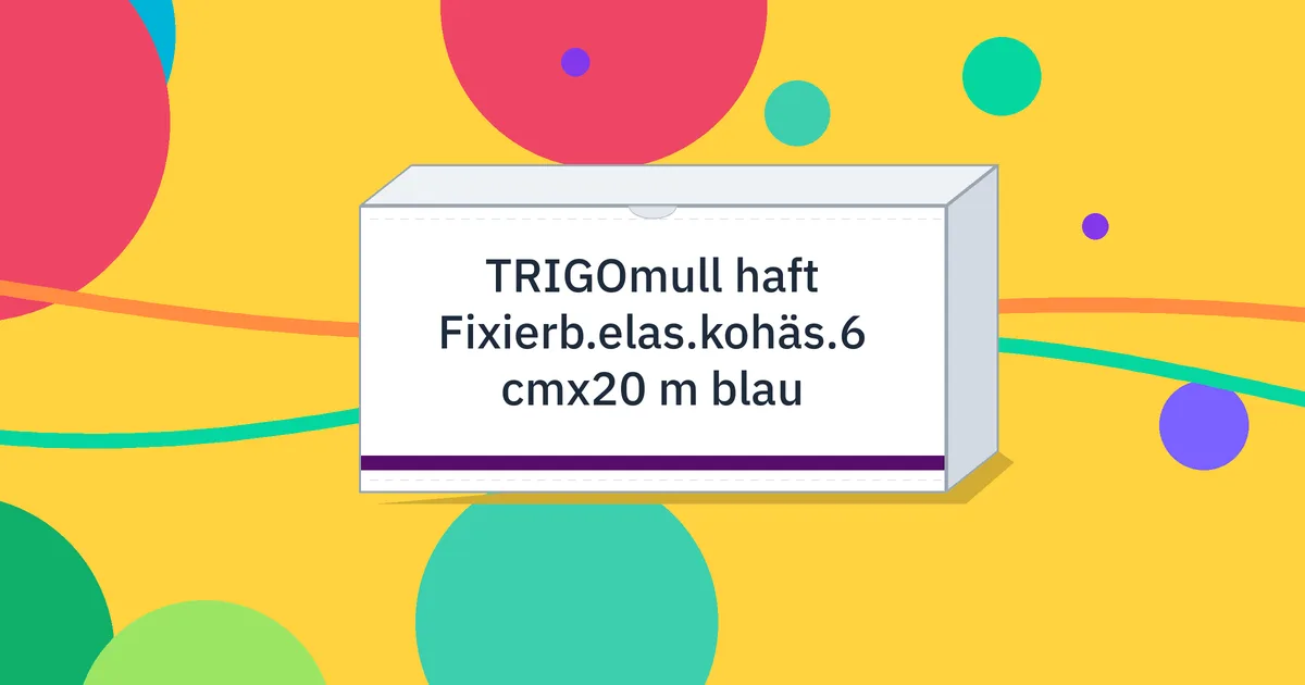 Symbolbild: Packung mit der Aufschrift TRIGOmull haft Fixierb.elas.kohäs.6 cmx20 m blau (PZN 00049590) – Verfügbarkeit und Bezug in Apotheken in Frankfurt am Main