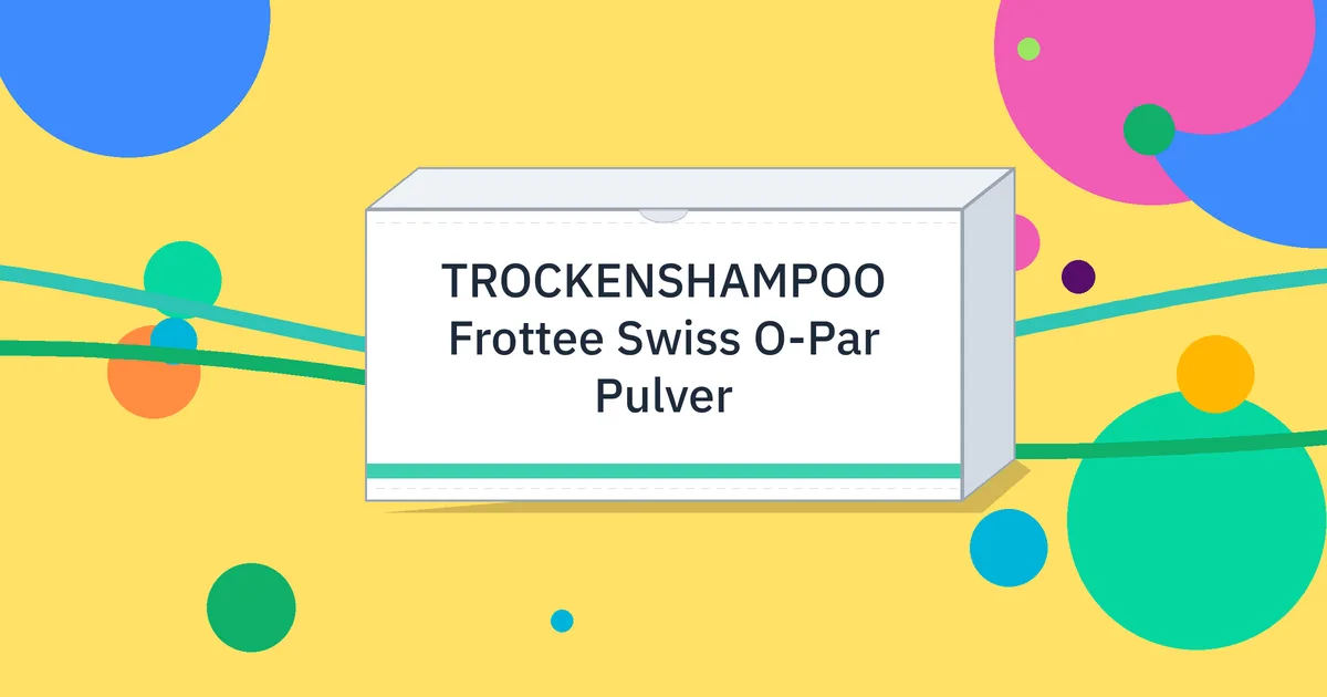 Symbolbild: Packung mit der Aufschrift TROCKENSHAMPOO Frottee Swiss O-Par Pulver (PZN 06139259) – Verfügbarkeit und Bezug in Apotheken in Frankfurt am Main