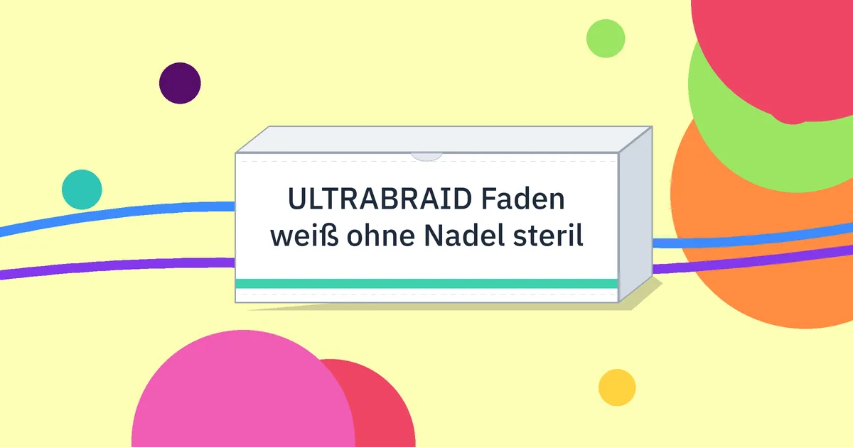 Symbolbild: Packung mit der Aufschrift ULTRABRAID Faden weiß ohne Nadel steril (PZN 12642979) – Verfügbarkeit und Bezug in Apotheken in Frankfurt am Main