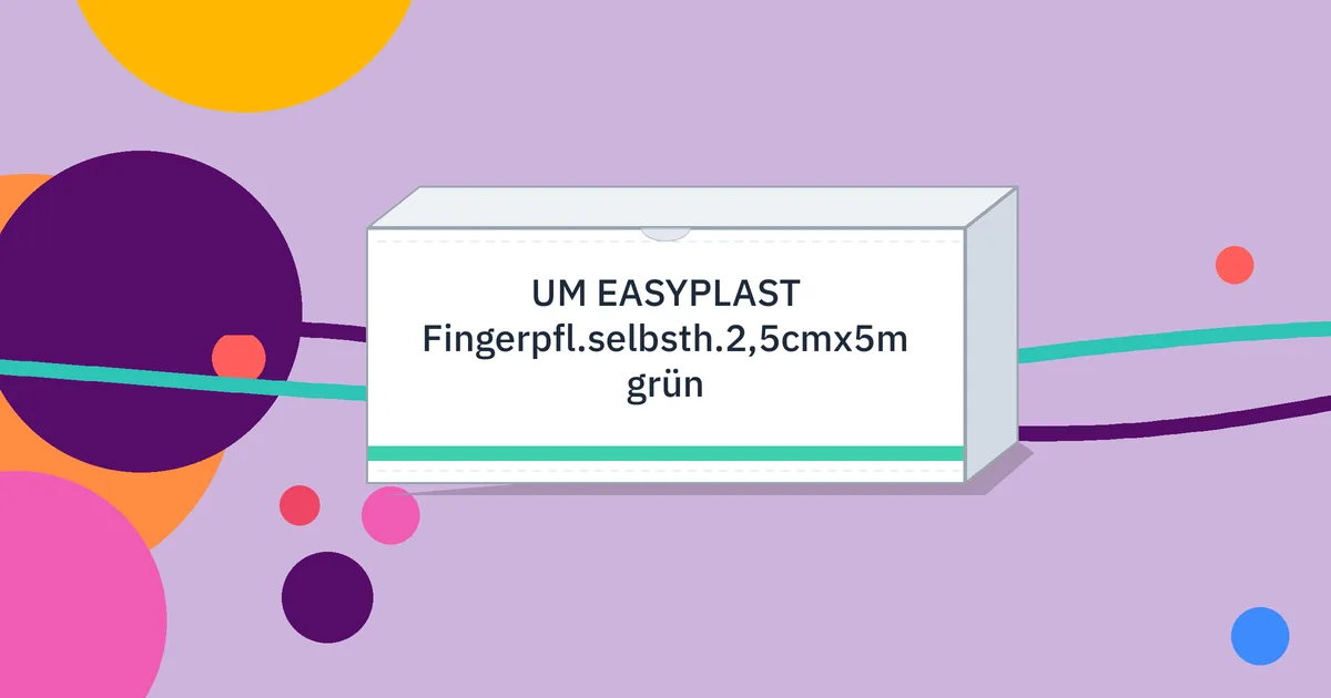 Symbolbild: Packung mit der Aufschrift UM EASYPLAST Fingerpfl.selbsth.2,5cmx5m grün (PZN 17929148) – Verfügbarkeit und Bezug in Apotheken in Frankfurt am Main