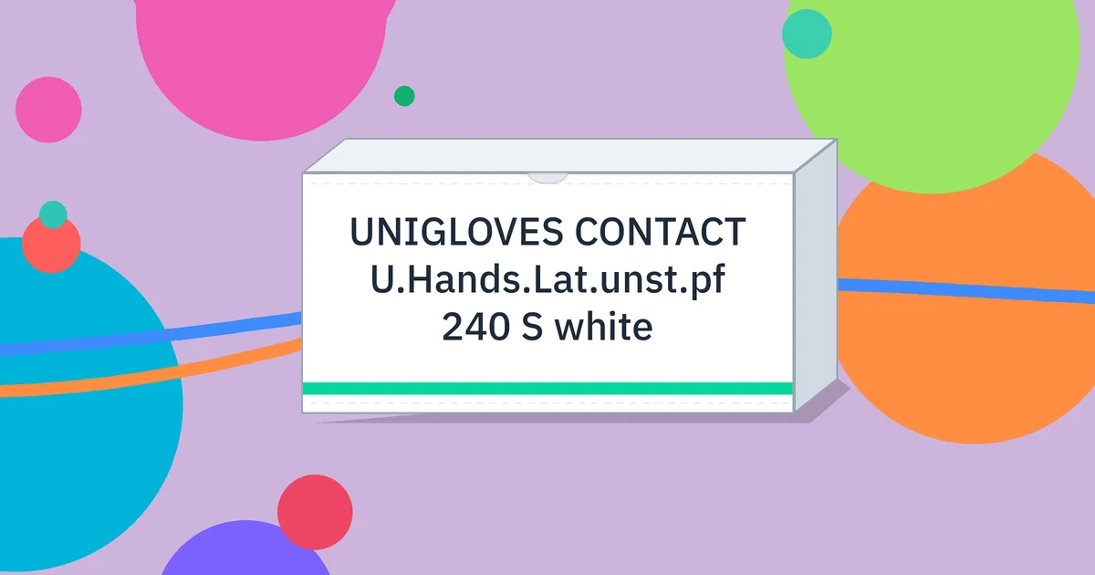 Symbolbild: Packung mit der Aufschrift UNIGLOVES CONTACT U.Hands.Lat.unst.pf 240 S white (PZN 18100794) – Verfügbarkeit und Bezug in Apotheken in Frankfurt am Main