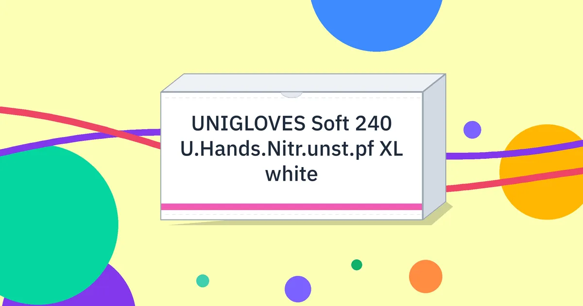 Symbolbild: Packung mit der Aufschrift UNIGLOVES Soft 240 U.Hands.Nitr.unst.pf XL white (PZN 18102563) – Verfügbarkeit und Bezug in Apotheken in Frankfurt am Main
