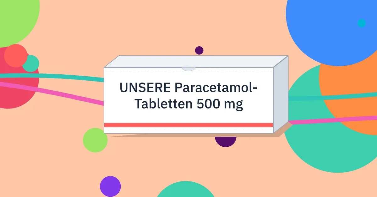 Symbolbild: Packung mit der Aufschrift UNSERE Paracetamol-Tabletten 500 mg (PZN 19679276) – Verfügbarkeit und Bezug in Apotheken in Frankfurt am Main