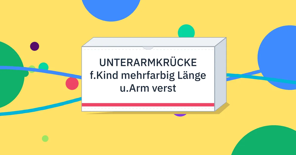 Symbolbild: Packung mit der Aufschrift UNTERARMKRÜCKE f.Kind mehrfarbig Länge u.Arm verst (PZN 08585419) – Verfügbarkeit und Bezug in Apotheken in Frankfurt am Main