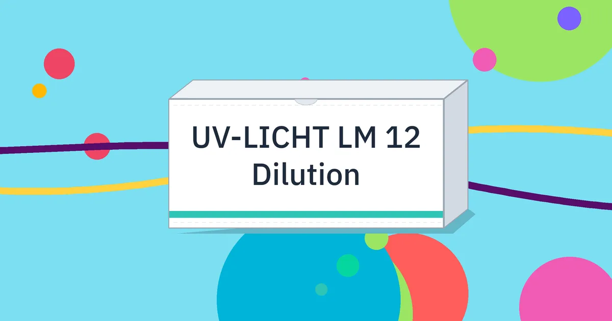 Symbolbild: Packung mit der Aufschrift UV-LICHT LM 12 Dilution (PZN 13258585) – Verfügbarkeit und Bezug in Apotheken in Frankfurt am Main