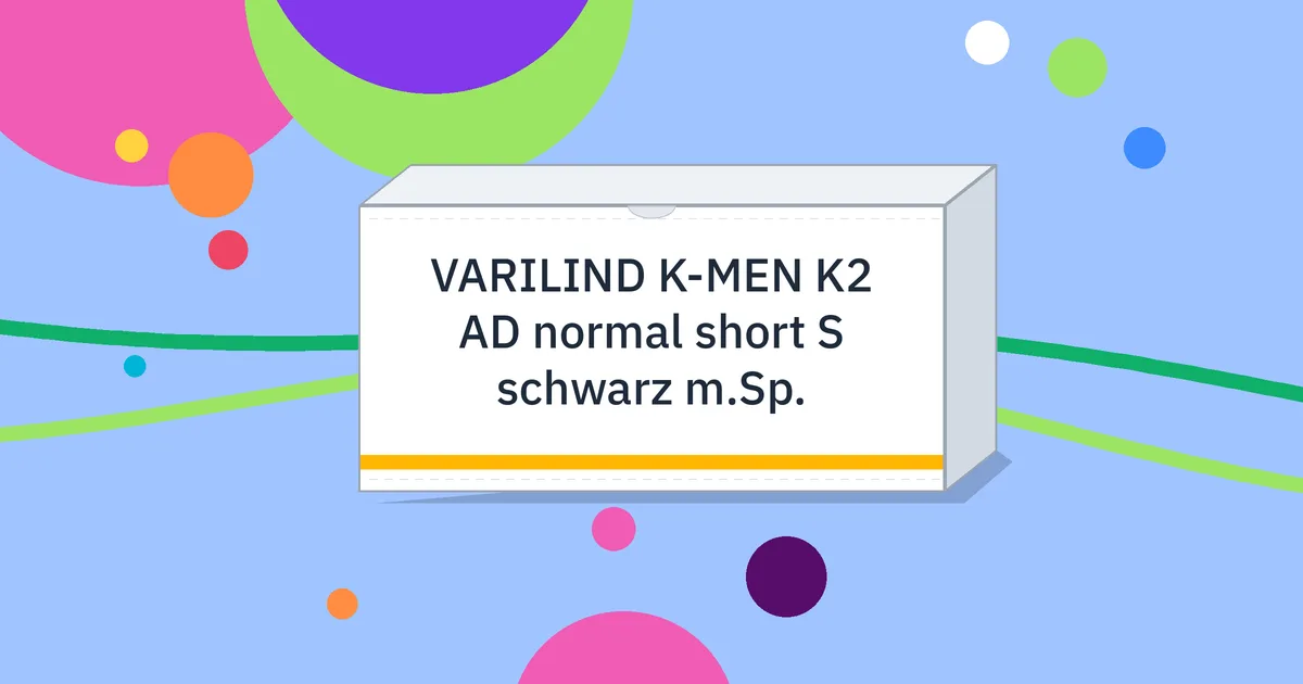 Symbolbild: Packung mit der Aufschrift VARILIND K-MEN K2 AD normal short S schwarz m.Sp. (PZN 20569498) – Verfügbarkeit und Bezug in Apotheken in Frankfurt am Main