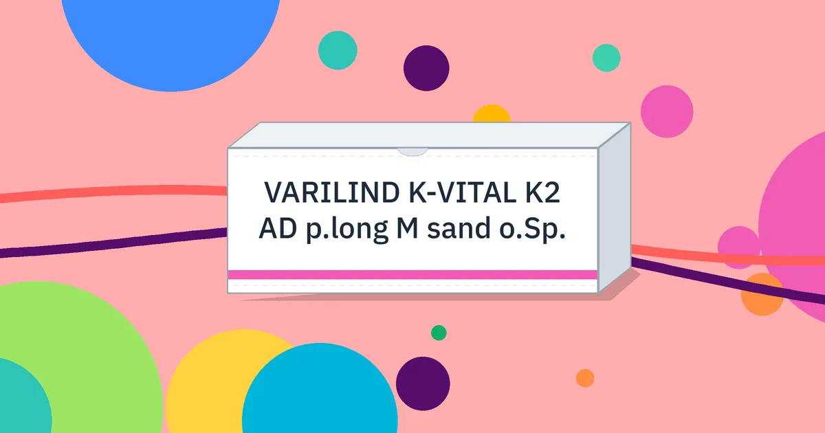 Symbolbild: Packung mit der Aufschrift VARILIND K-VITAL K2 AD p.long M sand o.Sp. (PZN 20567683) – Verfügbarkeit und Bezug in Apotheken in Frankfurt am Main
