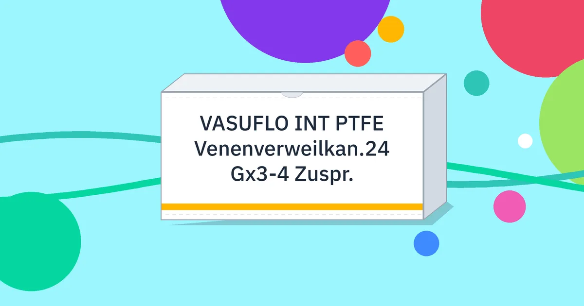 Symbolbild: Packung mit der Aufschrift VASUFLO INT PTFE Venenverweilkan.24 Gx3-4 Zuspr. (PZN 18387092) – Verfügbarkeit und Bezug in Apotheken in Frankfurt am Main