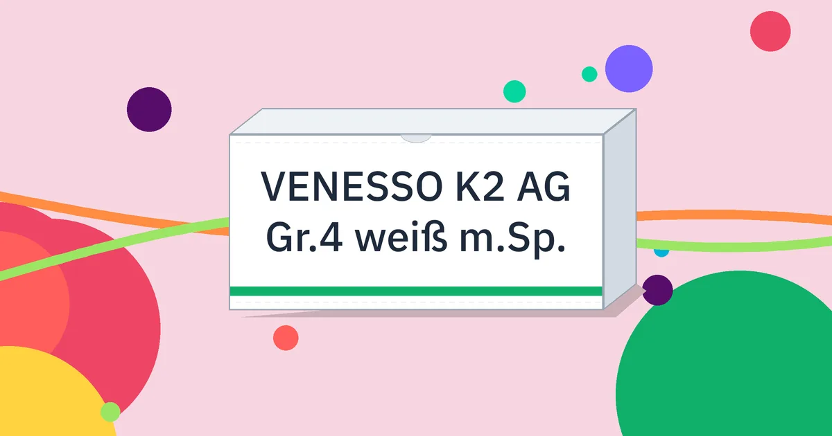 Symbolbild: Packung mit der Aufschrift VENESSO K2 AG Gr.4 weiß m.Sp. (PZN 03278351) – Verfügbarkeit und Bezug in Apotheken in Frankfurt am Main