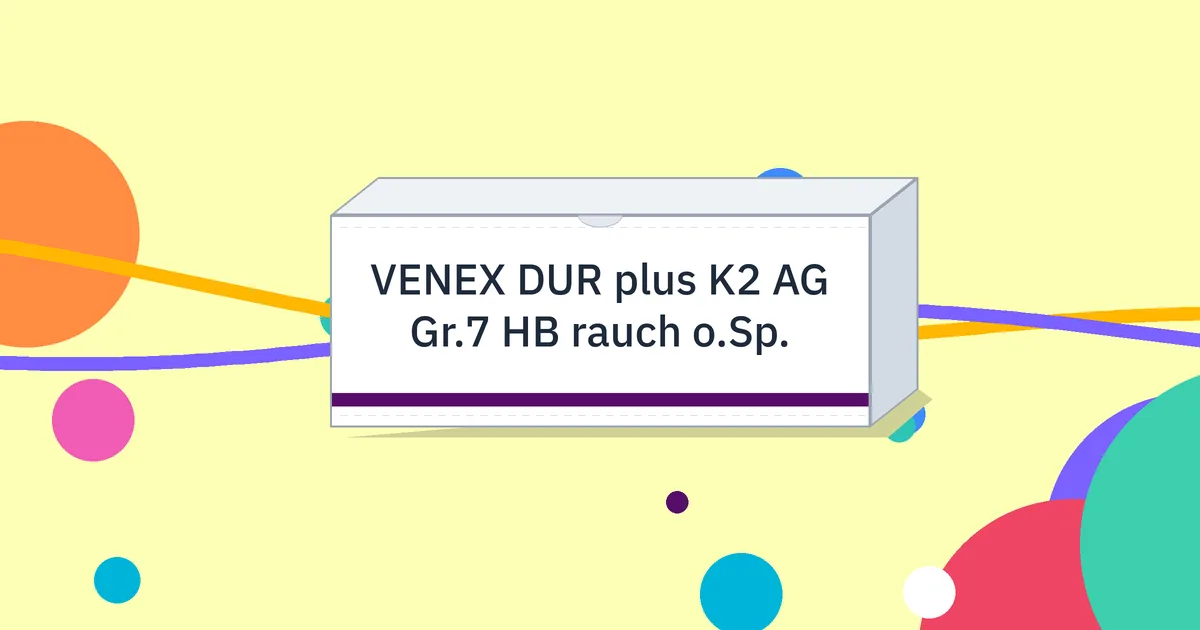 Symbolbild: Packung mit der Aufschrift VENEX DUR plus K2 AG Gr.7 HB rauch o.Sp. (PZN 03237346) – Verfügbarkeit und Bezug in Apotheken in Frankfurt am Main