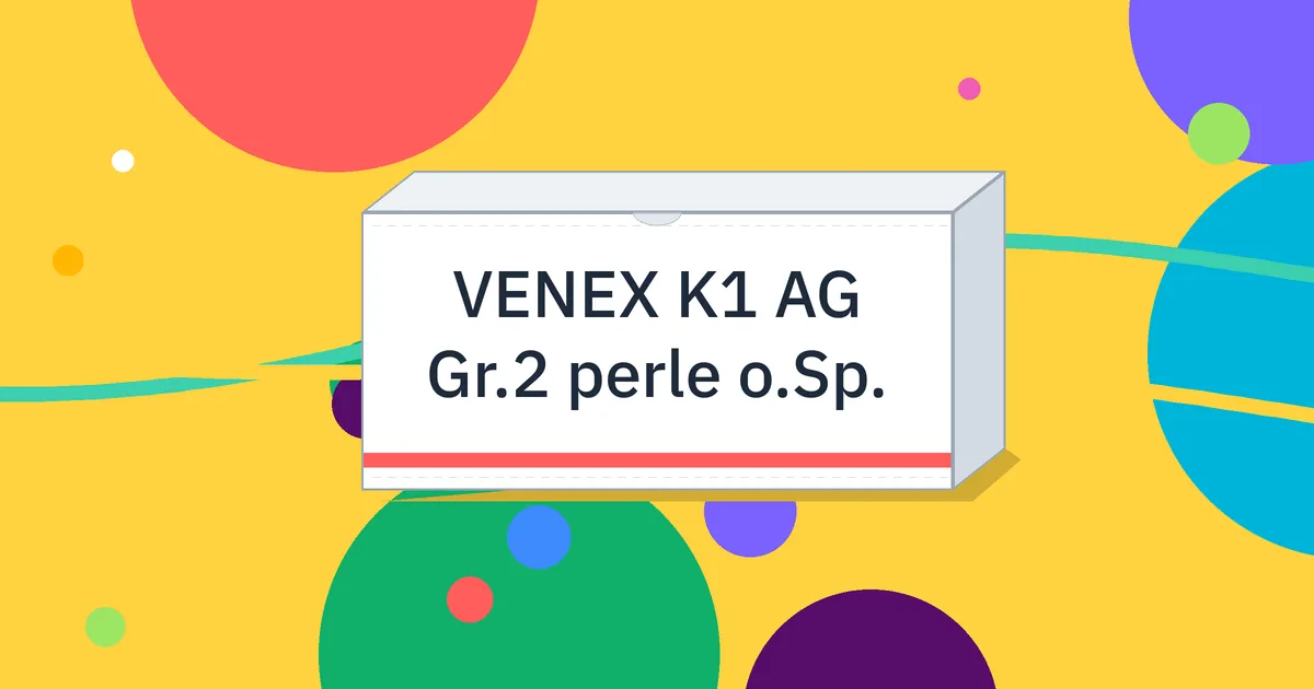 Symbolbild: Packung mit der Aufschrift VENEX K1 AG Gr.2 perle o.Sp. (PZN 03188754) – Verfügbarkeit und Bezug in Apotheken in Frankfurt am Main