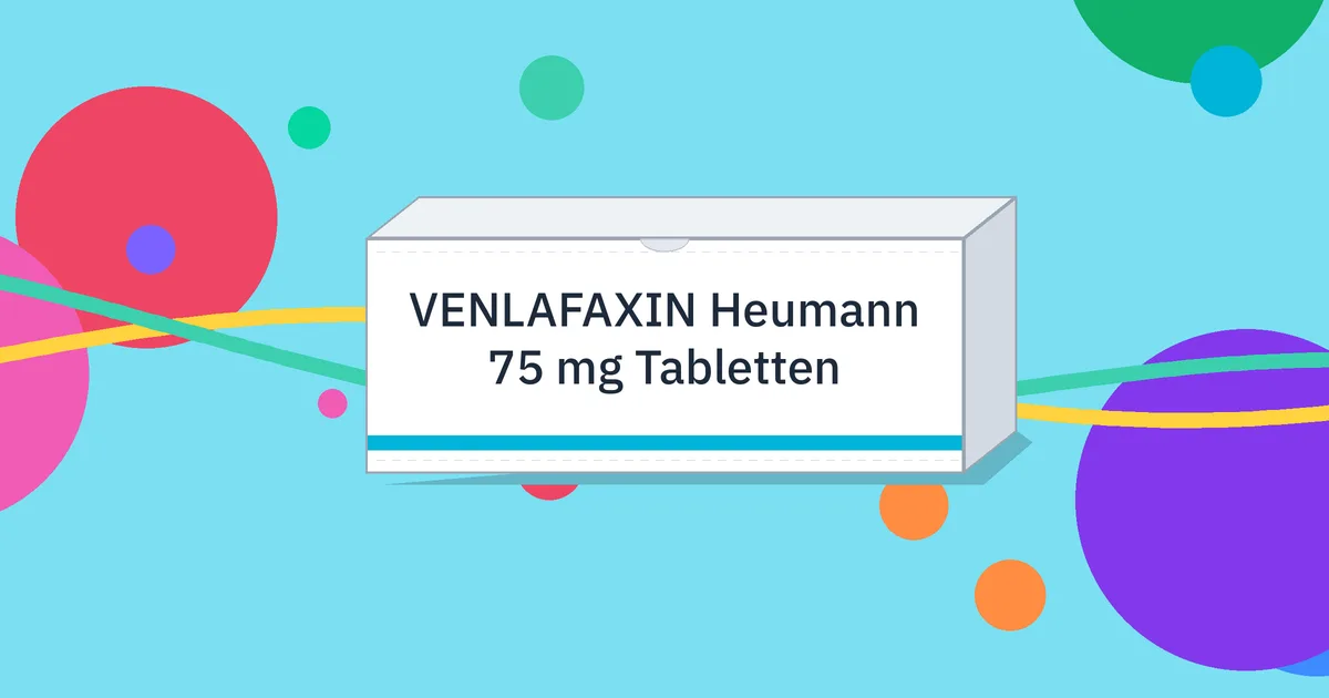 Symbolbild: Packung mit der Aufschrift VENLAFAXIN Heumann 75 mg Tabletten (PZN 09494274) – Verfügbarkeit und Bezug in Apotheken in Frankfurt am Main