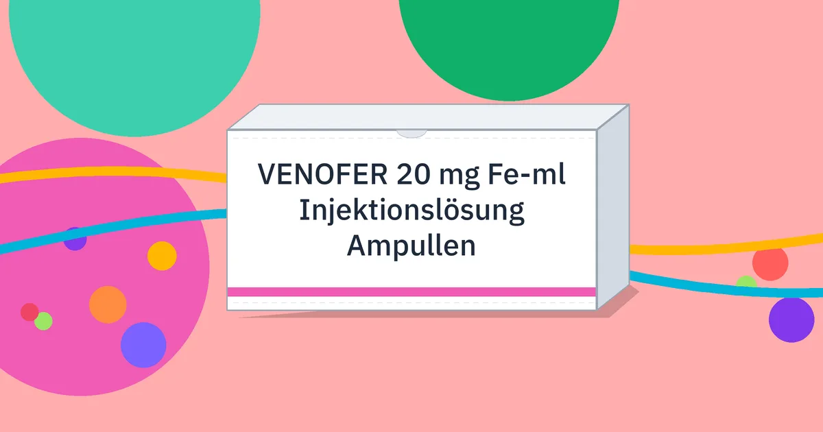 Symbolbild: Packung mit der Aufschrift VENOFER 20 mg Fe-ml Injektionslösung Ampullen (PZN 07127028) – Verfügbarkeit und Bezug in Apotheken in Frankfurt am Main