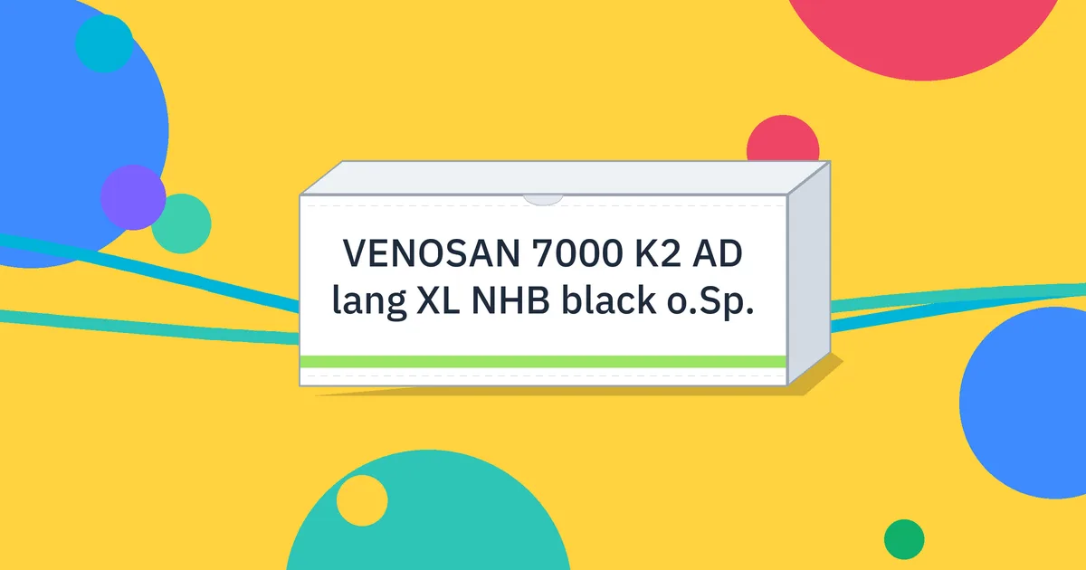 Symbolbild: Packung mit der Aufschrift VENOSAN 7000 K2 AD lang XL NHB black o.Sp. (PZN 14435718) – Verfügbarkeit und Bezug in Apotheken in Frankfurt am Main