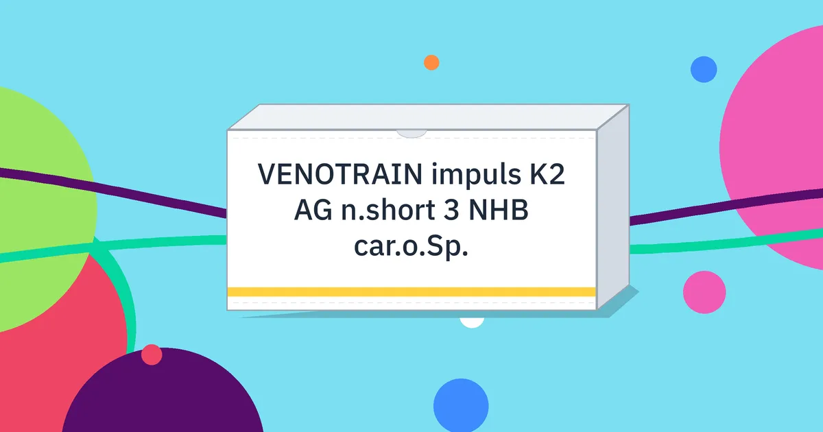 Symbolbild: Packung mit der Aufschrift VENOTRAIN impuls K2 AG n.short 3 NHB car.o.Sp. (PZN 08421505) – Verfügbarkeit und Bezug in Apotheken in Frankfurt am Main