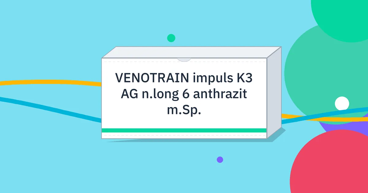Symbolbild: Packung mit der Aufschrift VENOTRAIN impuls K3 AG n.long 6 anthrazit m.Sp. (PZN 15213552) – Verfügbarkeit und Bezug in Apotheken in Frankfurt am Main