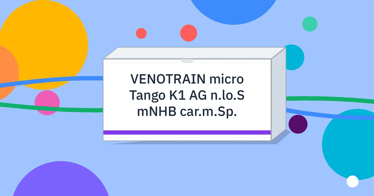 Symbolbild: Packung mit der Aufschrift VENOTRAIN micro Tango K1 AG n.lo.S mNHB car.m.Sp. (PZN 17758250) – Verfügbarkeit und Bezug in Apotheken in Frankfurt am Main