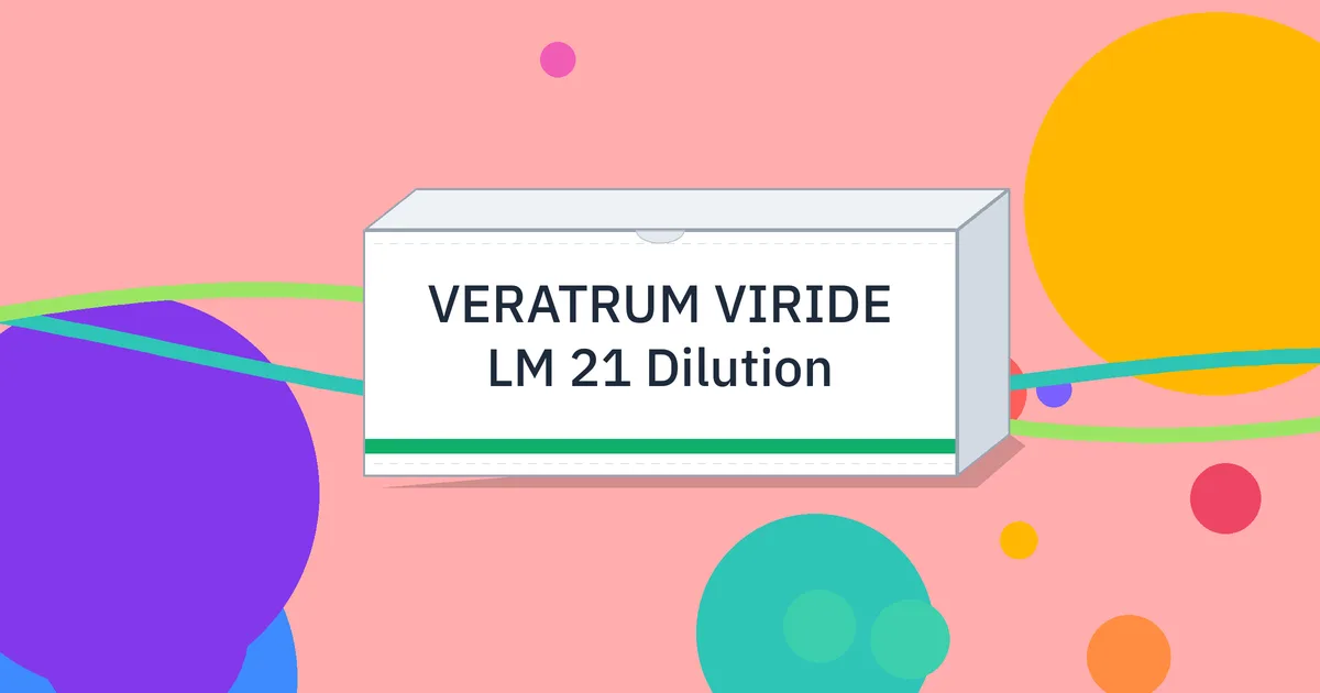 Symbolbild: Packung mit der Aufschrift VERATRUM VIRIDE LM 21 Dilution (PZN 13265421) – Verfügbarkeit und Bezug in Apotheken in Frankfurt am Main