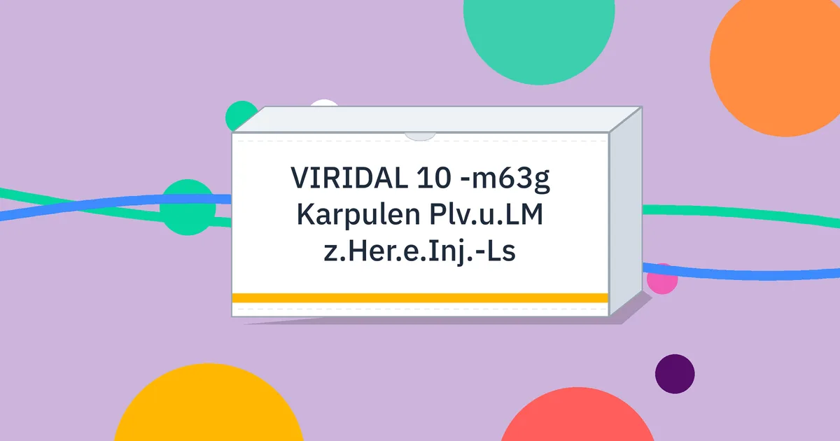 Symbolbild: Packung mit der Aufschrift VIRIDAL 10 -m63g Karpulen Plv.u.LM z.Her.e.Inj.-Ls (PZN 08668890) – Verfügbarkeit und Bezug in Apotheken in Frankfurt am Main