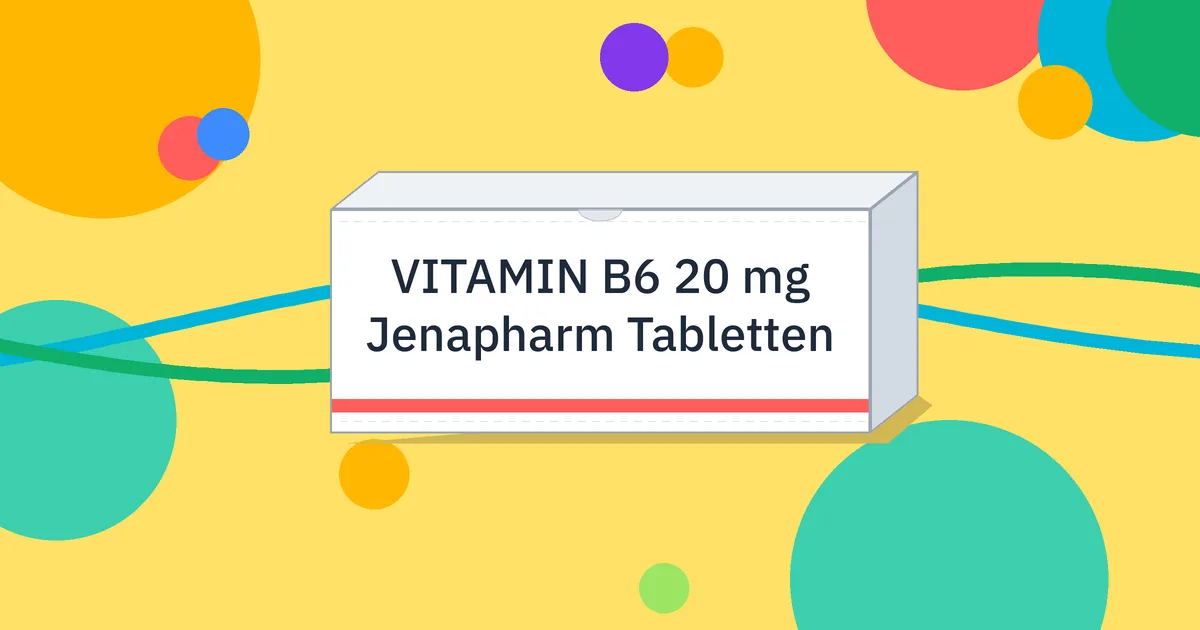 Symbolbild: Packung mit der Aufschrift VITAMIN B6 20 mg Jenapharm Tabletten (PZN 04029414) – Verfügbarkeit und Bezug in Apotheken in Frankfurt am Main
