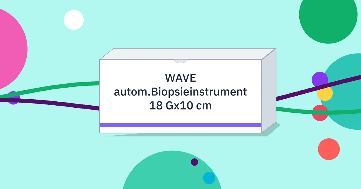 Symbolbild: Packung mit der Aufschrift WAVE autom.Biopsieinstrument 18 Gx10 cm (PZN 19529298) – Verfügbarkeit und Bezug in Apotheken in Frankfurt am Main