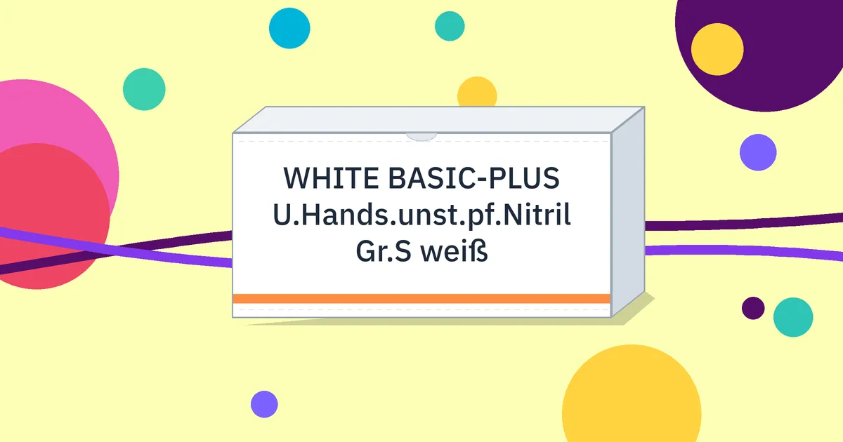 Symbolbild: Packung mit der Aufschrift WHITE BASIC-PLUS U.Hands.unst.pf.Nitril Gr.S weiß (PZN 11238029) – Verfügbarkeit und Bezug in Apotheken in Frankfurt am Main