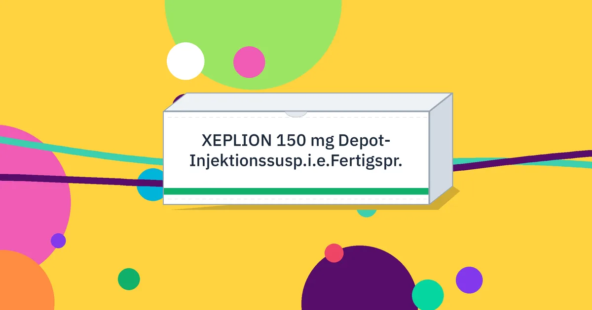 Symbolbild: Packung mit der Aufschrift XEPLION 150 mg Depot-Injektionssusp.i.e.Fertigspr. (PZN 07568778) – Verfügbarkeit und Bezug in Apotheken in Frankfurt am Main