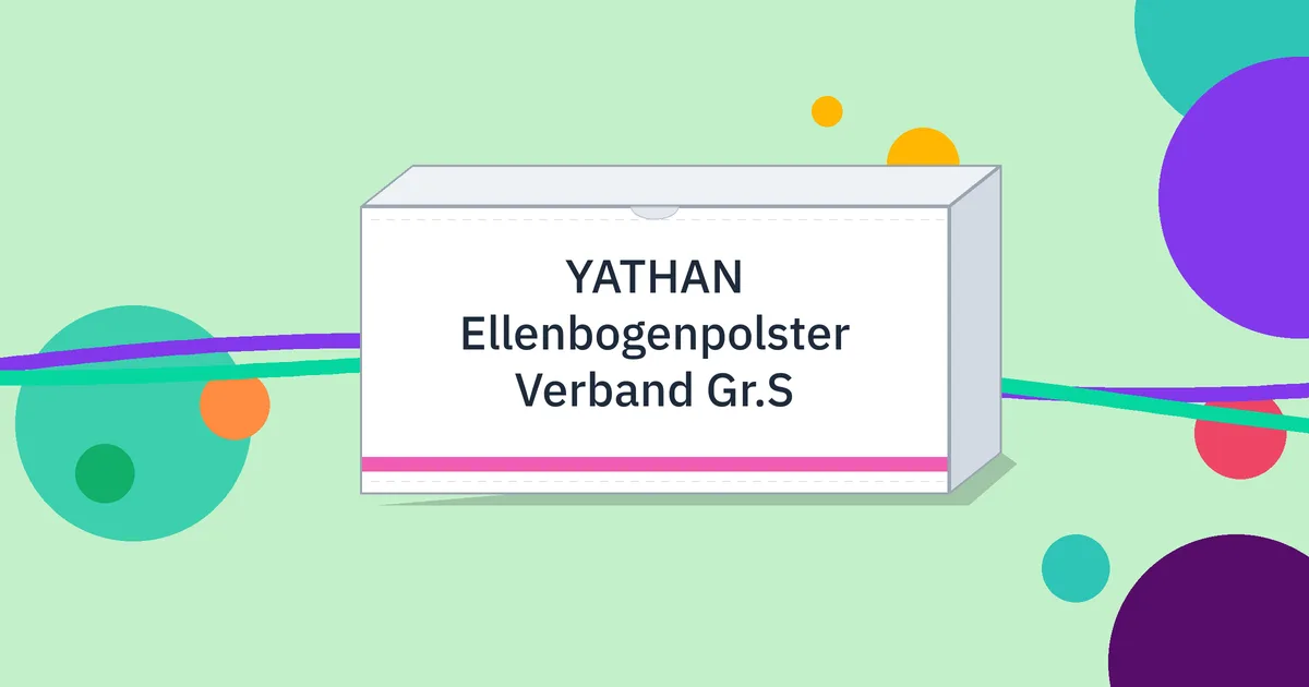 Symbolbild: Packung mit der Aufschrift YATHAN Ellenbogenpolster Verband Gr.S (PZN 13358424) – Verfügbarkeit und Bezug in Apotheken in Frankfurt am Main