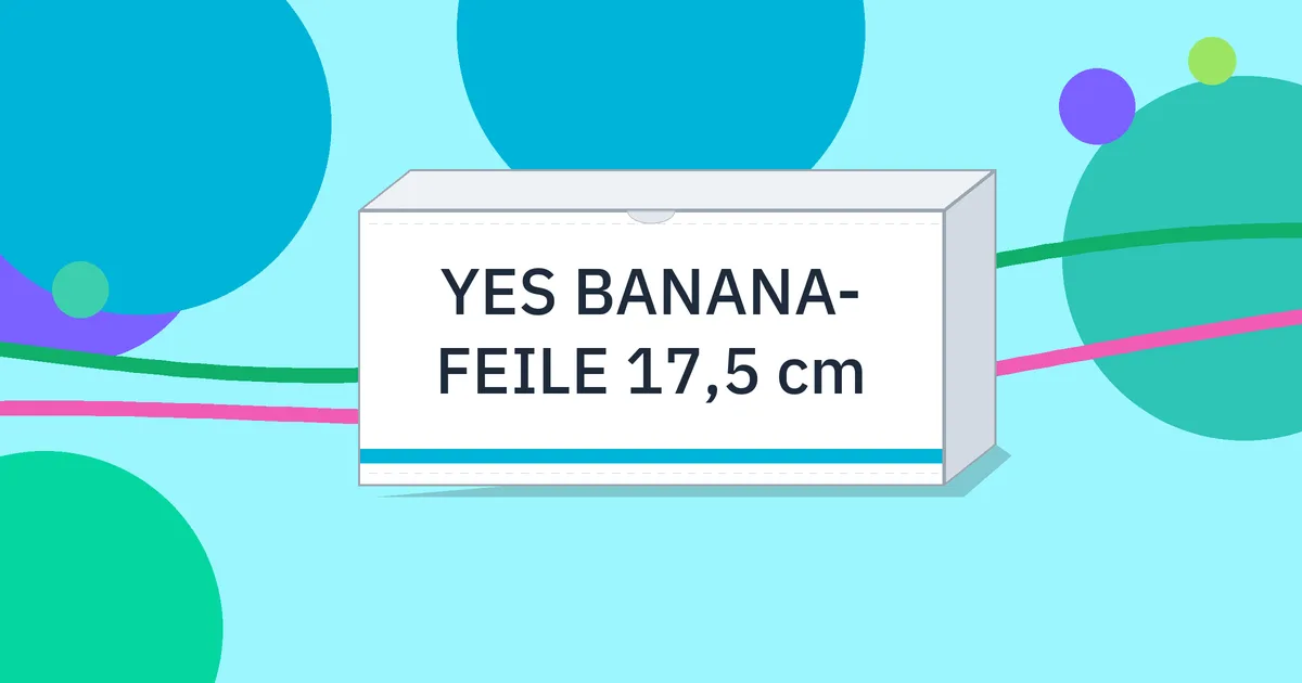 Symbolbild: Packung mit der Aufschrift YES BANANA-FEILE 17,5 cm (PZN 15887227) – Verfügbarkeit und Bezug in Apotheken in Frankfurt am Main