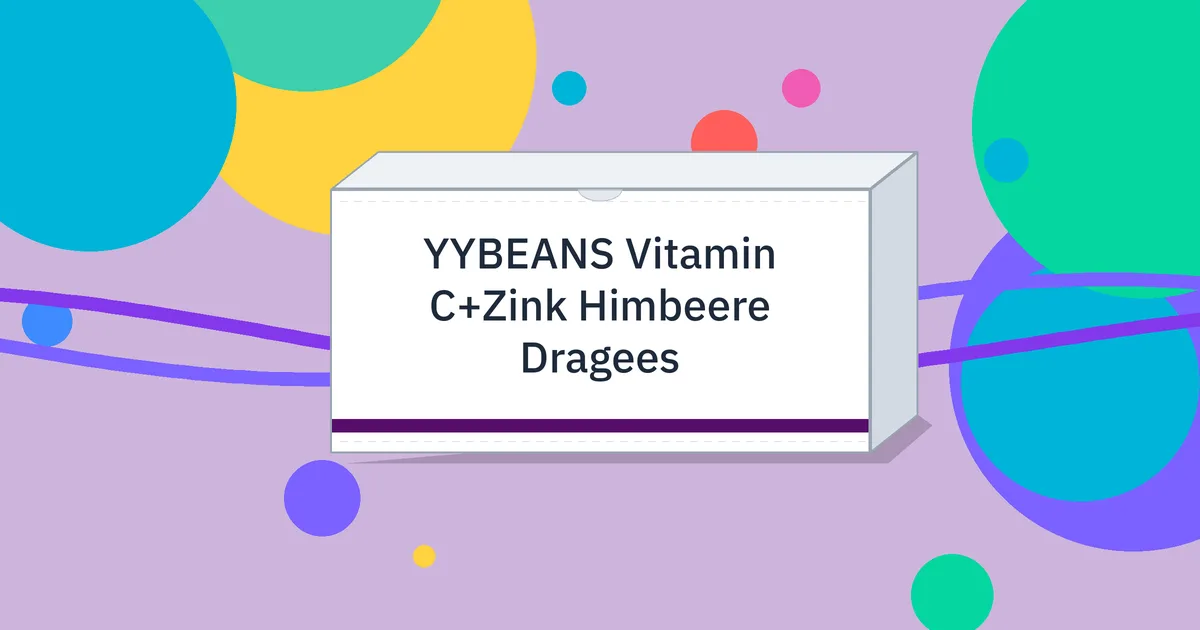 Symbolbild: Packung mit der Aufschrift YYBEANS Vitamin C+Zink Himbeere Dragees (PZN 16818398) – Verfügbarkeit und Bezug in Apotheken in Frankfurt am Main