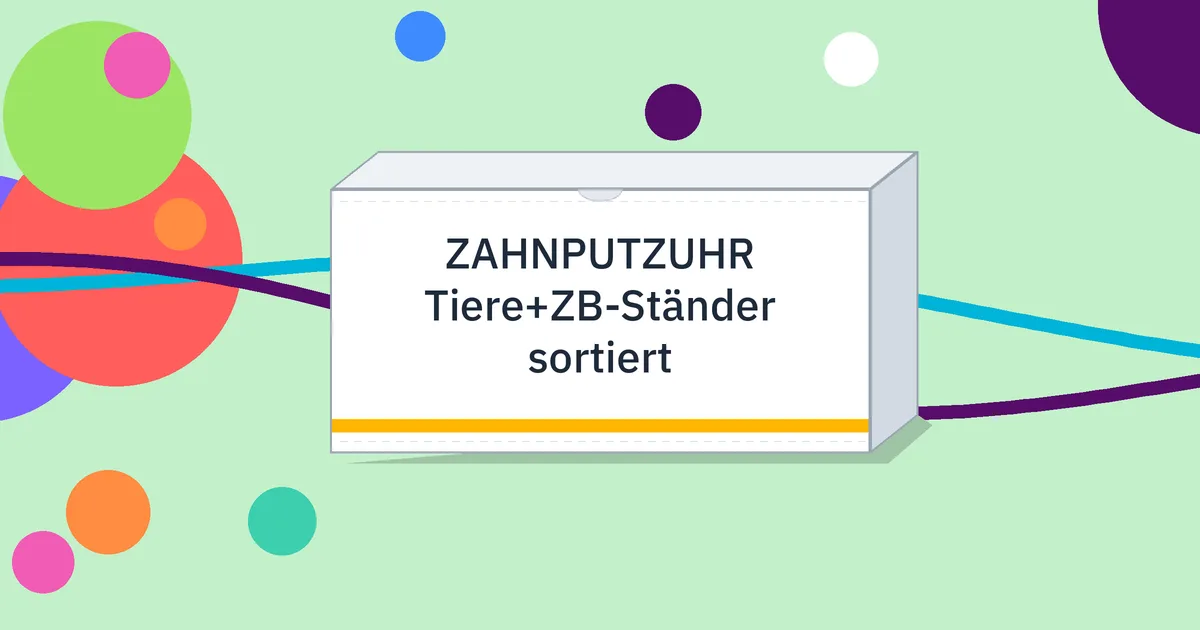 Symbolbild: Packung mit der Aufschrift ZAHNPUTZUHR Tiere+ZB-Ständer sortiert (PZN 06716113) – Verfügbarkeit und Bezug in Apotheken in Frankfurt am Main