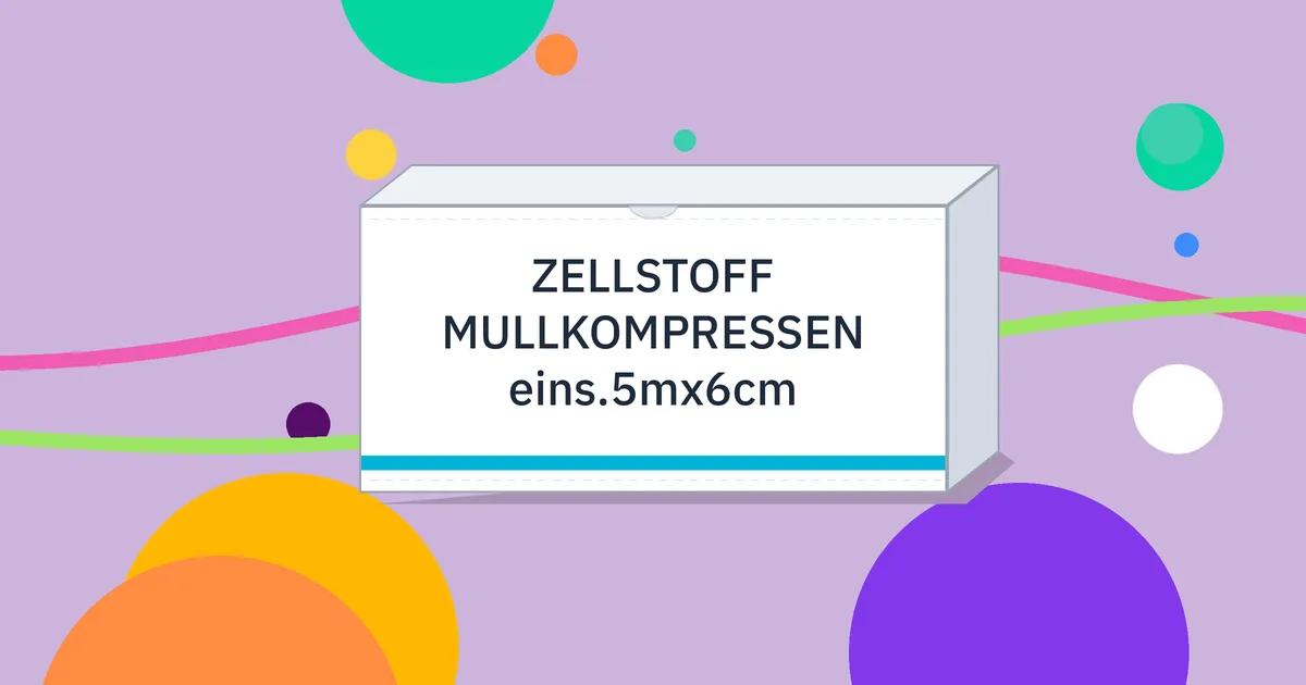 Symbolbild: Packung mit der Aufschrift ZELLSTOFF MULLKOMPRESSEN eins.5mx6cm (PZN 01722853) – Verfügbarkeit und Bezug in Apotheken in Frankfurt am Main