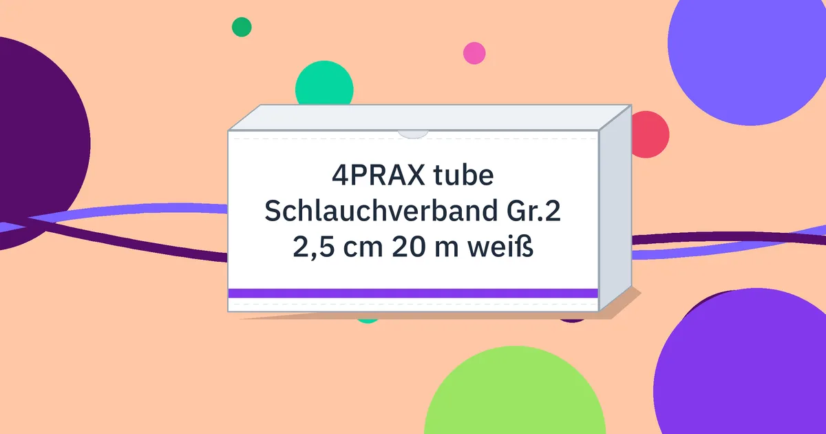 Symbolbild: Packung mit der Aufschrift 4PRAX tube Schlauchverband Gr.2 2,5 cm 20 m weiß (PZN 20230759) – Verfügbarkeit und Bezug in Apotheken in Frankfurt am Main
