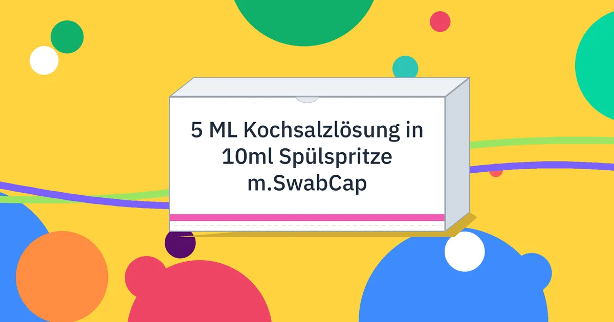 Symbolbild: Packung mit der Aufschrift 5 ML Kochsalzlösung in 10ml Spülspritze m.SwabCap (PZN 19154929) – Verfügbarkeit und Bezug in Apotheken in Frankfurt am Main