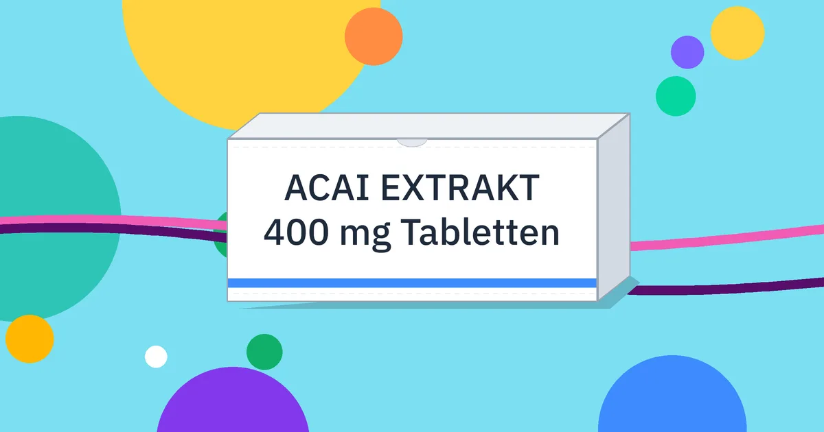 Symbolbild: Packung mit der Aufschrift ACAI EXTRAKT 400 mg Tabletten (PZN 10297188) – Verfügbarkeit und Bezug in Apotheken in Frankfurt am Main
