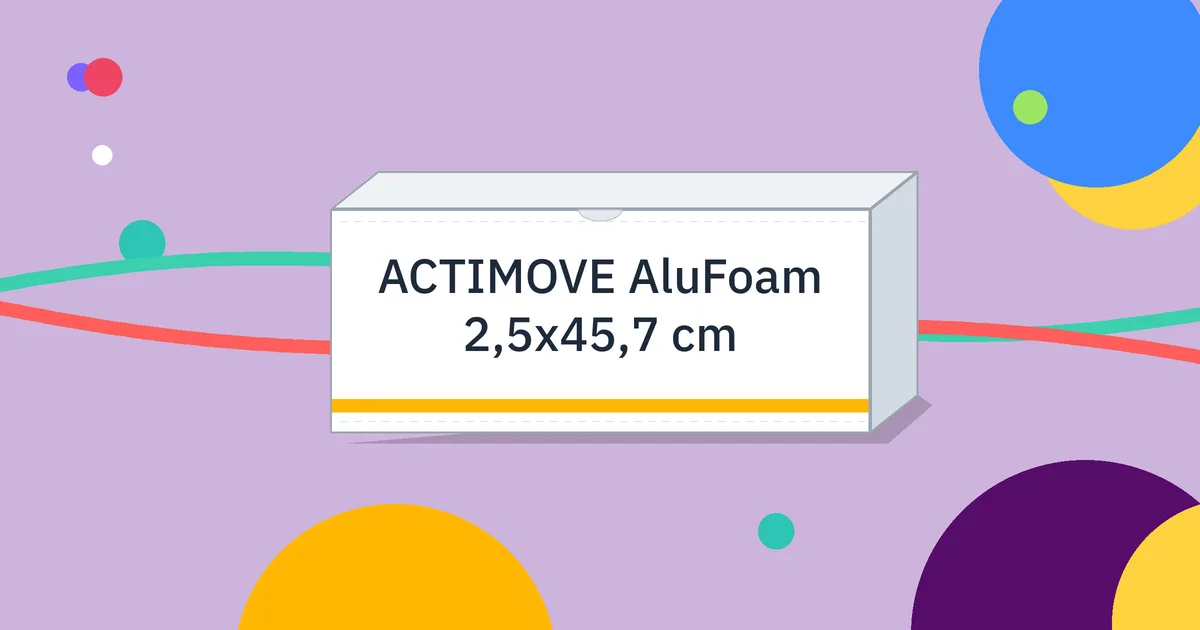 Symbolbild: Packung mit der Aufschrift ACTIMOVE AluFoam 2,5x45,7 cm (PZN 06913776) – Verfügbarkeit und Bezug in Apotheken in Frankfurt am Main