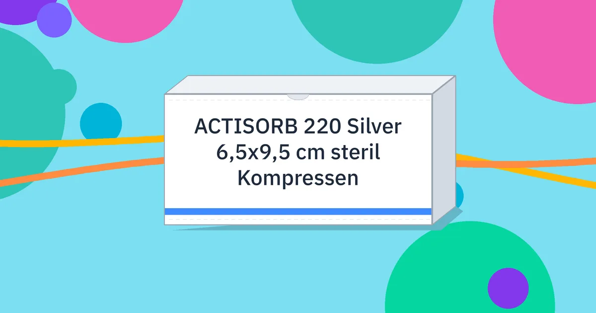 Symbolbild: Packung mit der Aufschrift ACTISORB 220 Silver 6,5x9,5 cm steril Kompressen (PZN 16594728) – Verfügbarkeit und Bezug in Apotheken in Frankfurt am Main
