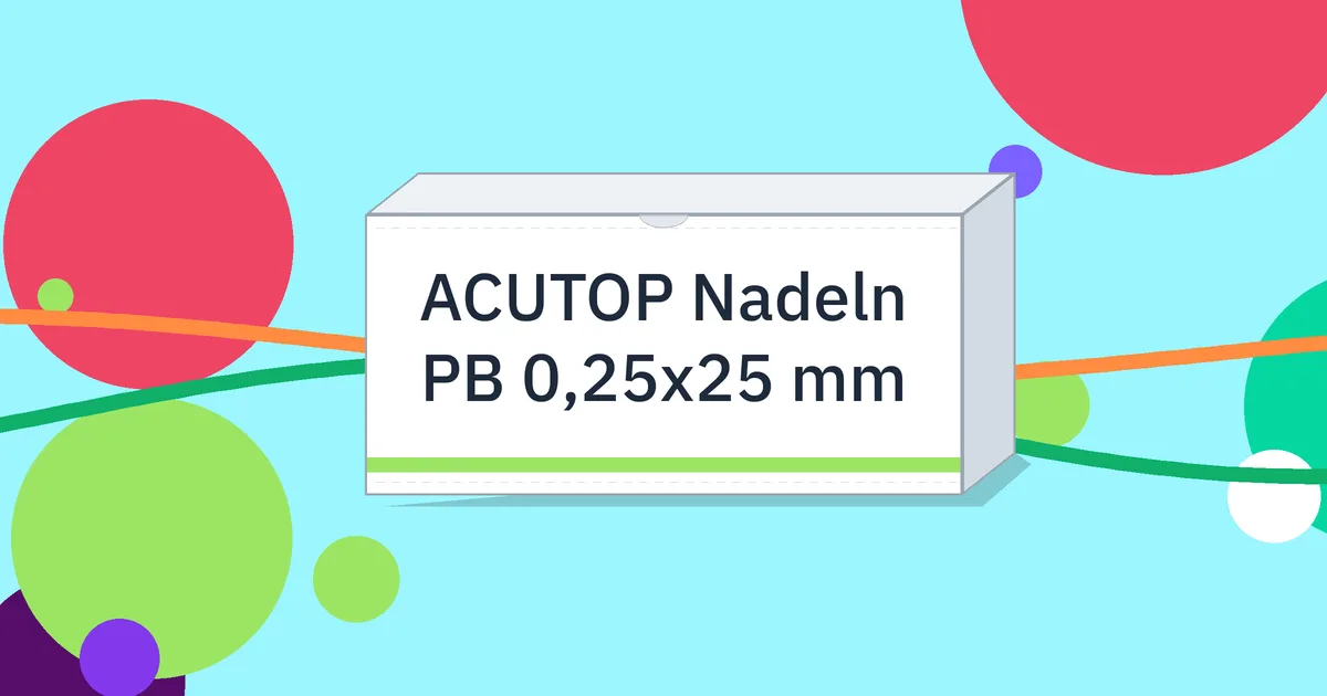 Symbolbild: Packung mit der Aufschrift ACUTOP Nadeln PB 0,25x25 mm (PZN 12466347) – Verfügbarkeit und Bezug in Apotheken in Frankfurt am Main