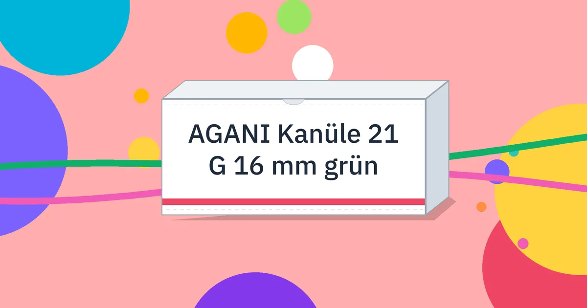 Symbolbild: Packung mit der Aufschrift AGANI Kanüle 21 G 16 mm grün (PZN 01802084) – Verfügbarkeit und Bezug in Apotheken in Frankfurt am Main
