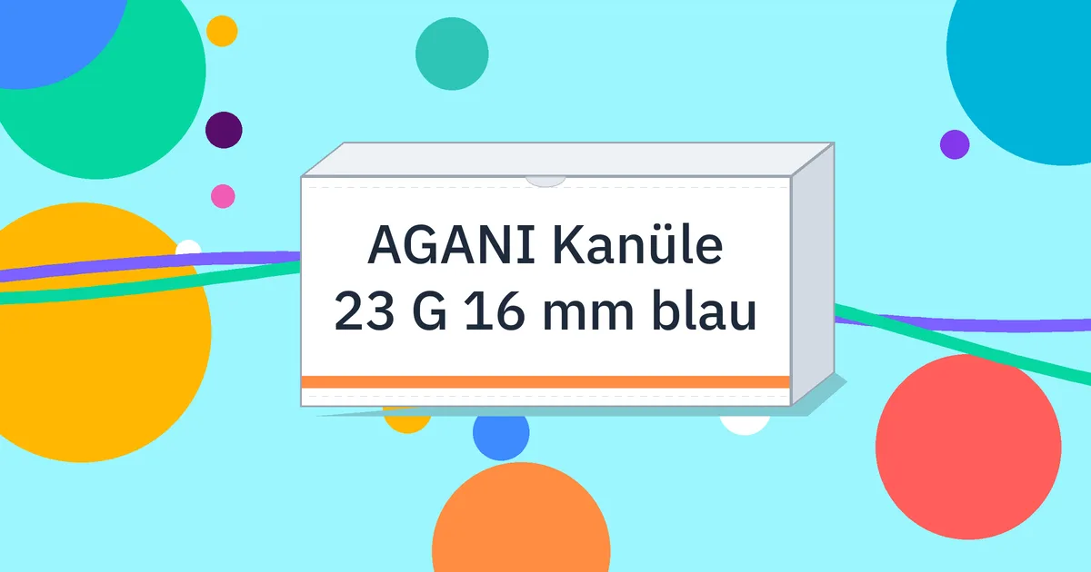 Symbolbild: Packung mit der Aufschrift AGANI Kanüle 23 G 16 mm blau (PZN 20130549) – Verfügbarkeit und Bezug in Apotheken in Frankfurt am Main