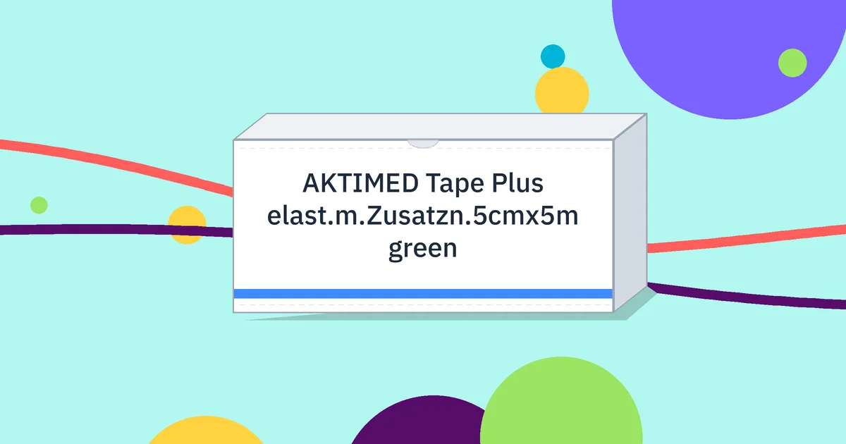 Symbolbild: Packung mit der Aufschrift AKTIMED Tape Plus elast.m.Zusatzn.5cmx5m green (PZN 12407184) – Verfügbarkeit und Bezug in Apotheken in Frankfurt am Main