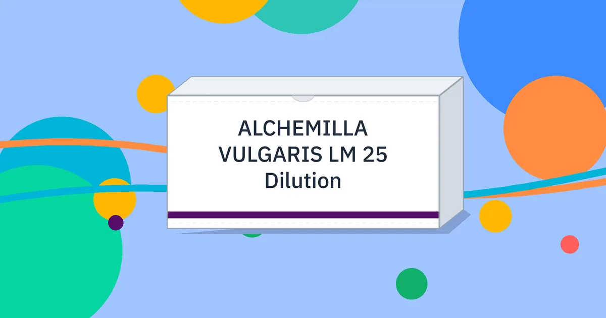 Symbolbild: Packung mit der Aufschrift ALCHEMILLA VULGARIS LM 25 Dilution (PZN 13308952) – Verfügbarkeit und Bezug in Apotheken in Frankfurt am Main