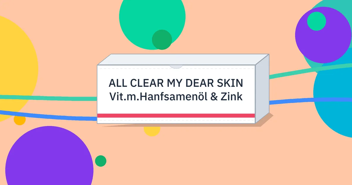 Symbolbild: Packung mit der Aufschrift ALL CLEAR MY DEAR SKIN Vit.m.Hanfsamenöl & Zink (PZN 18039675) – Verfügbarkeit und Bezug in Apotheken in Frankfurt am Main