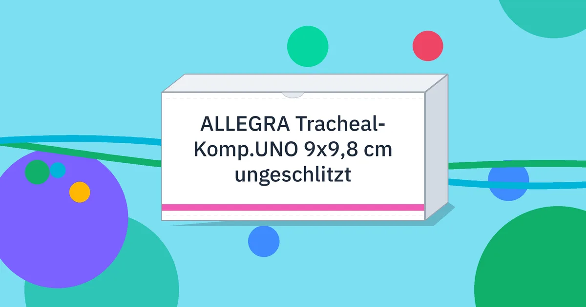 Symbolbild: Packung mit der Aufschrift ALLEGRA Tracheal-Komp.UNO 9x9,8 cm ungeschlitzt (PZN 11113718) – Verfügbarkeit und Bezug in Apotheken in Frankfurt am Main