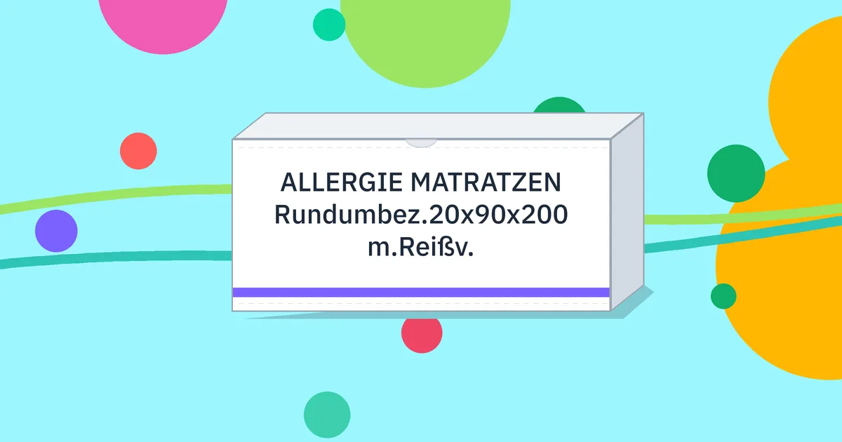 Symbolbild: Packung mit der Aufschrift ALLERGIE MATRATZEN Rundumbez.20x90x200 m.Reißv. (PZN 03394494) – Verfügbarkeit und Bezug in Apotheken in Frankfurt am Main